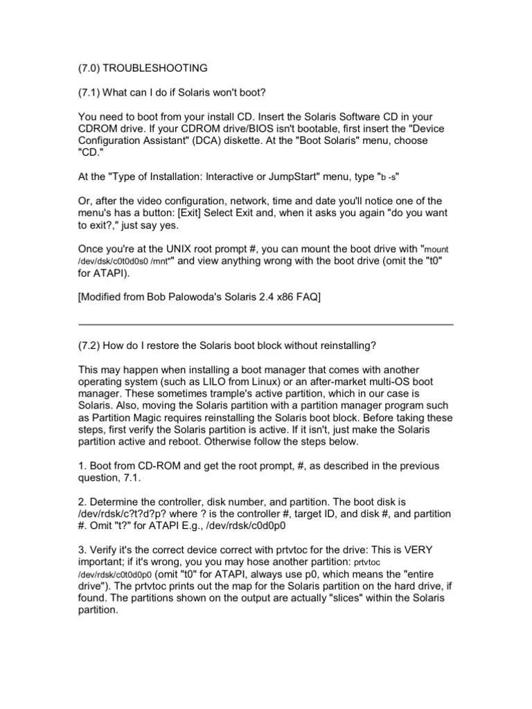 Solaris Troubleshooting | PDF | Booting | File System