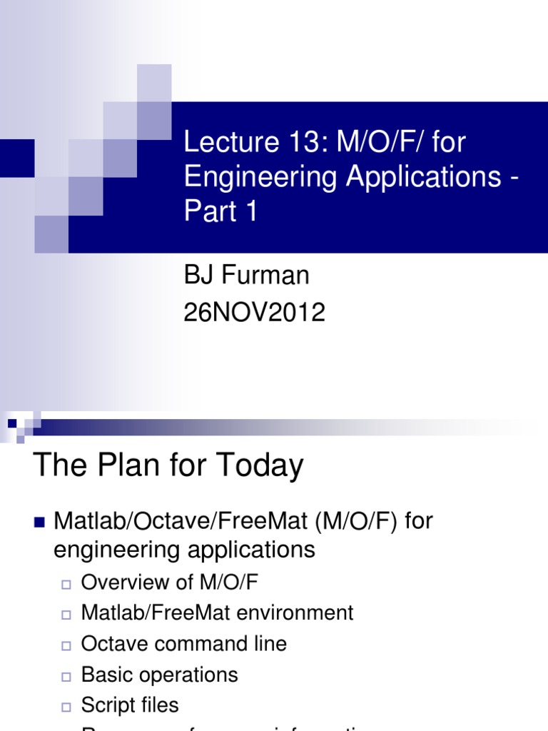 Lecture 13 Matlab Octave FreeMat pt1 | PDF | Matlab | Command Line Interface