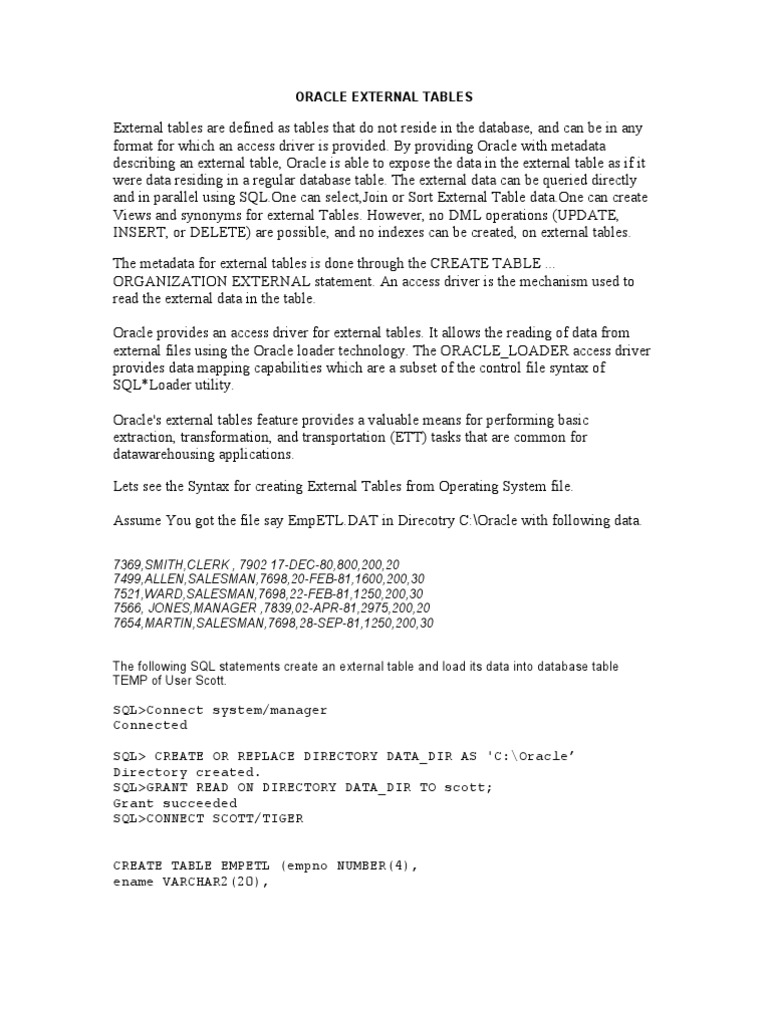 Oracle External Tables | Download Free PDF | Oracle Database | Sql
