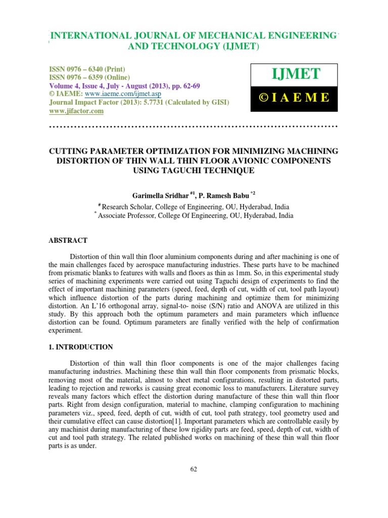 Cutting Parameter Optimization For Minimizing Machining Distortion of ... Cutting Parameter Optimization For Minimizing Machining Distortion of ...