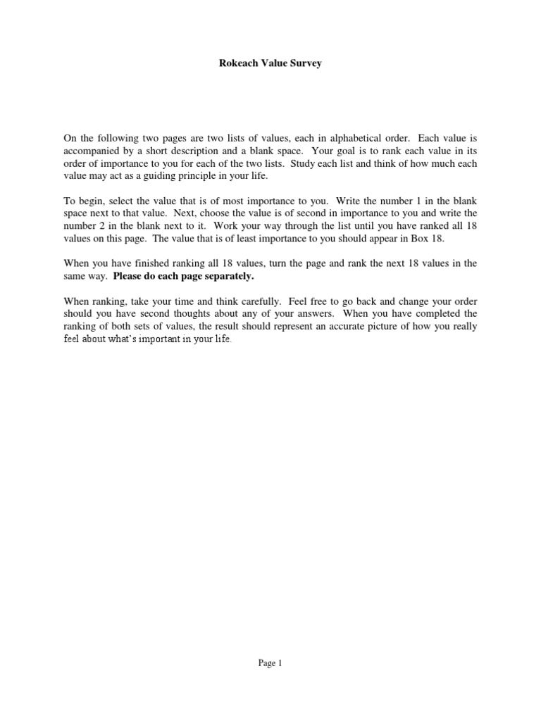 Rank core values with Rokeach survey | PDF