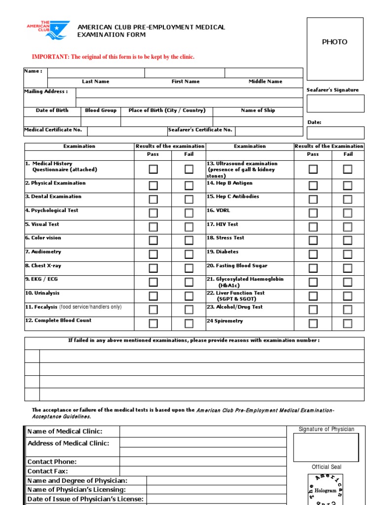 American Club PEME Form | PDF | Business