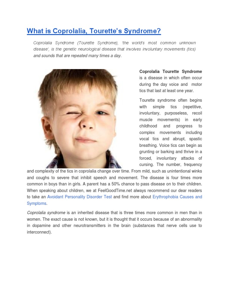 What Is Coprolalia, Tourette's Syndrome | PDF | Tourette Syndrome ...