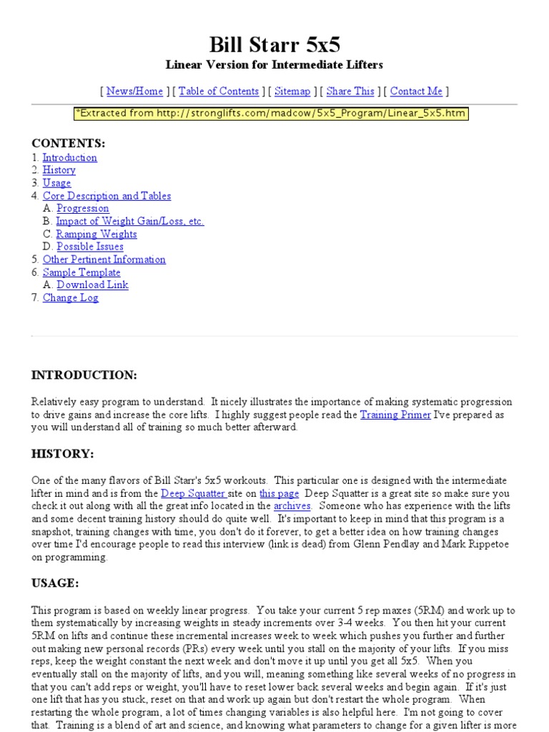 Bill Starr 5x5 | PDF | Microsoft Excel | Sports