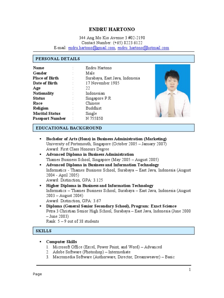 Endru Hartono: Business & IT Resume | PDF | Indonesia | Employment