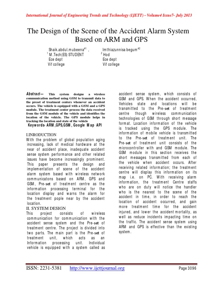 Accident Alarm System Using ARM & GPS | PDF | Technology & Engineering