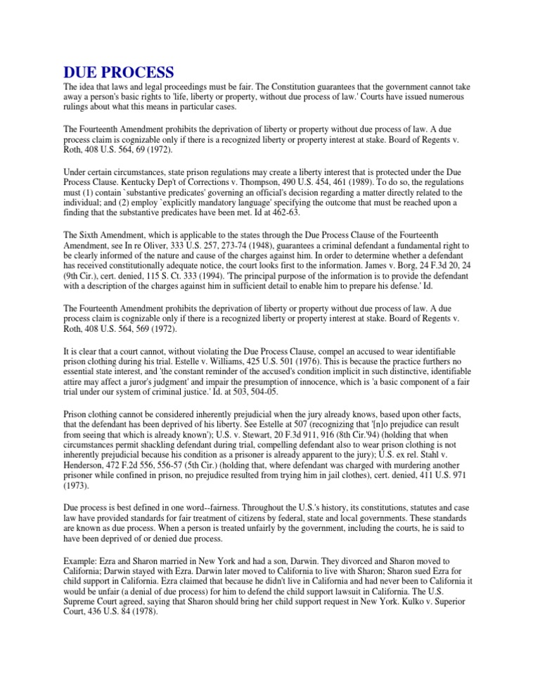 Due Process PDF | PDF | Fourteenth Amendment To The United States ...