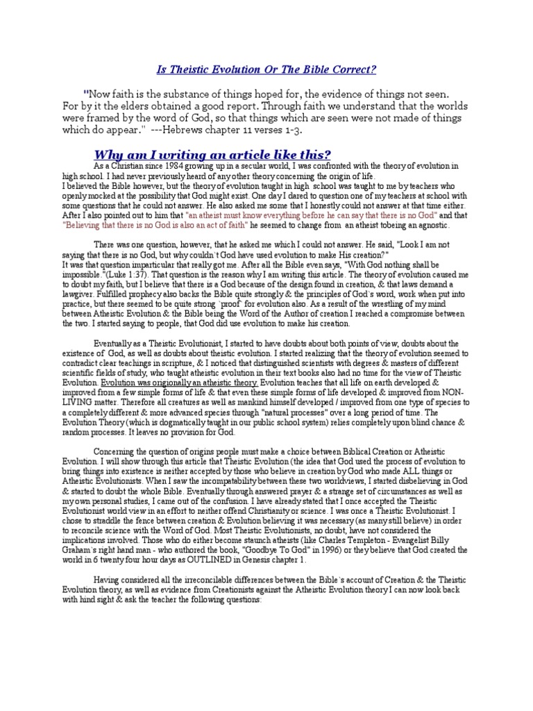 The Bible Verses Theistic Evolution | PDF | Adam | Genesis Flood Narrative