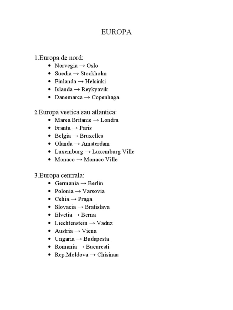 Europa Tari Si Capitale Pe Regiuni | PDF