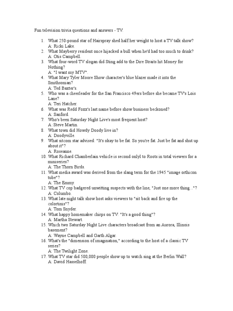 Television Trivia | Entertainment (General) | Leisure