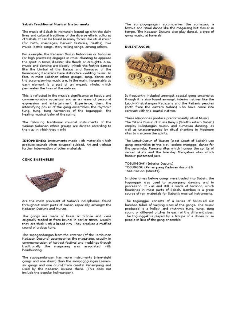 Sabah Traditional Musical Instruments | PDF | Performing Arts | Musical ...