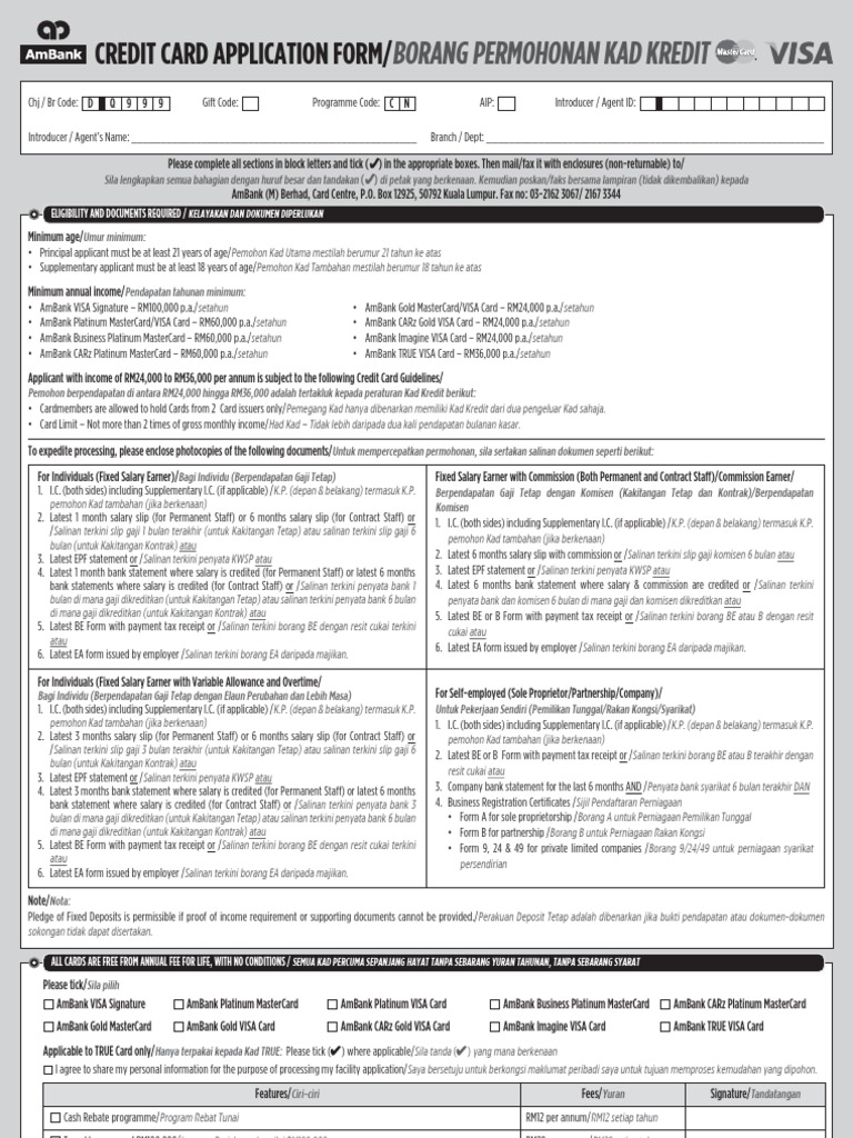 AmBank Credit Card Application Form | PDF