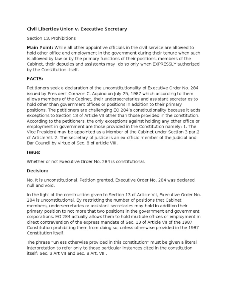 Article 7 Section 13 Civil Liberties Union v. Executive Secretary | PDF ...