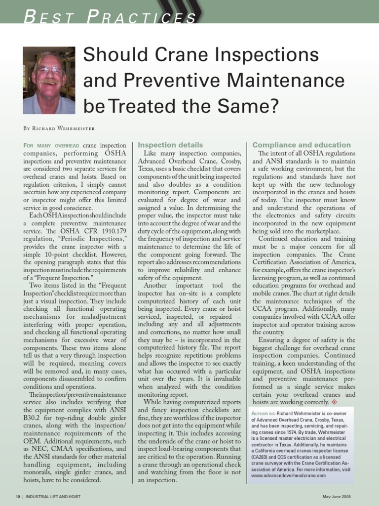 Article Should Crane Insp | PDF | Electric Motor | Crane (Machine)