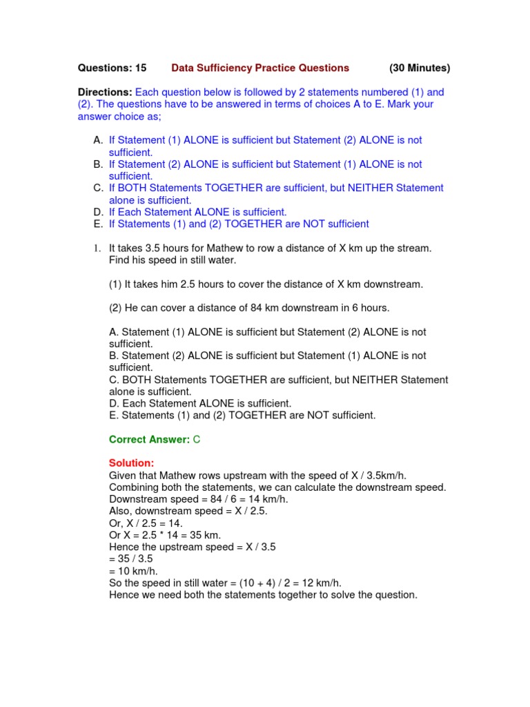 Data Sufficiency Practice: 15 Questions | PDF | Triangle | Rules