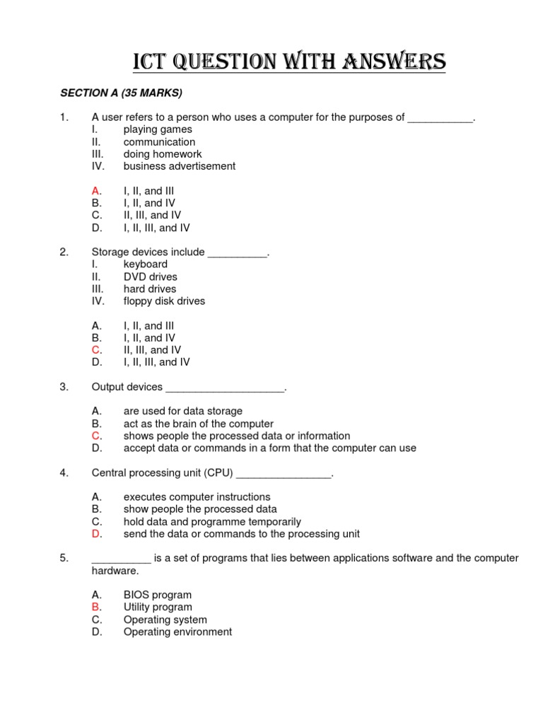Ict Formatif Exam Papers Pdf Input Output Process Computing