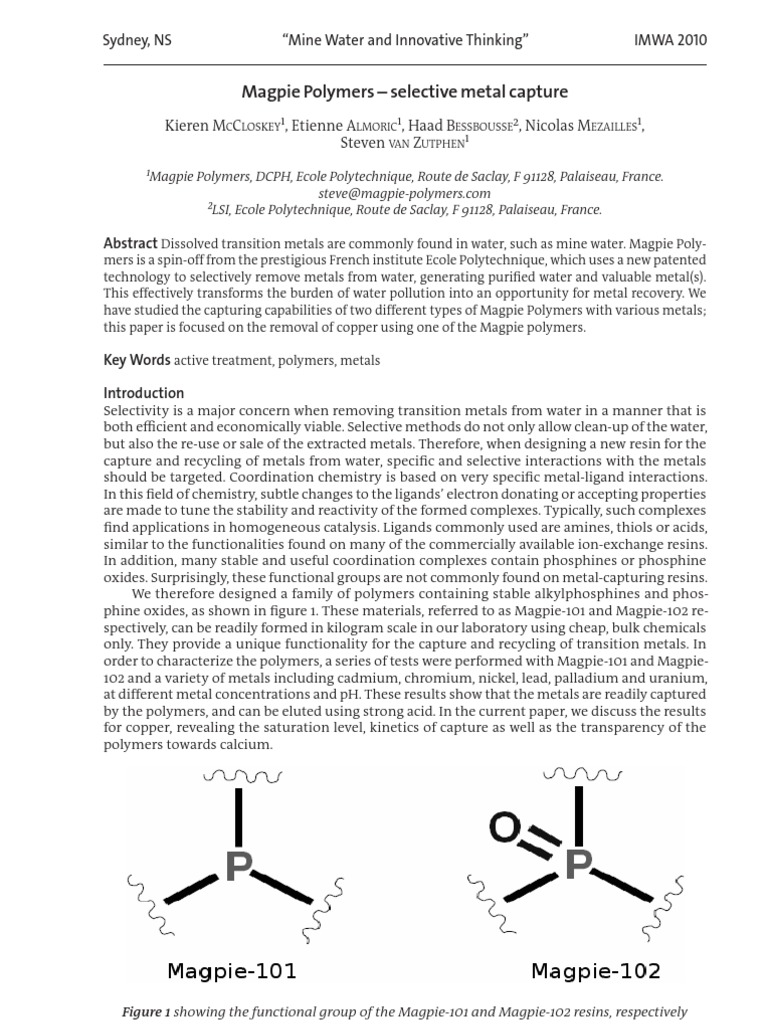 Magpie Polymers - Selective Metal Capture | PDF | Ph | Coordination Complex