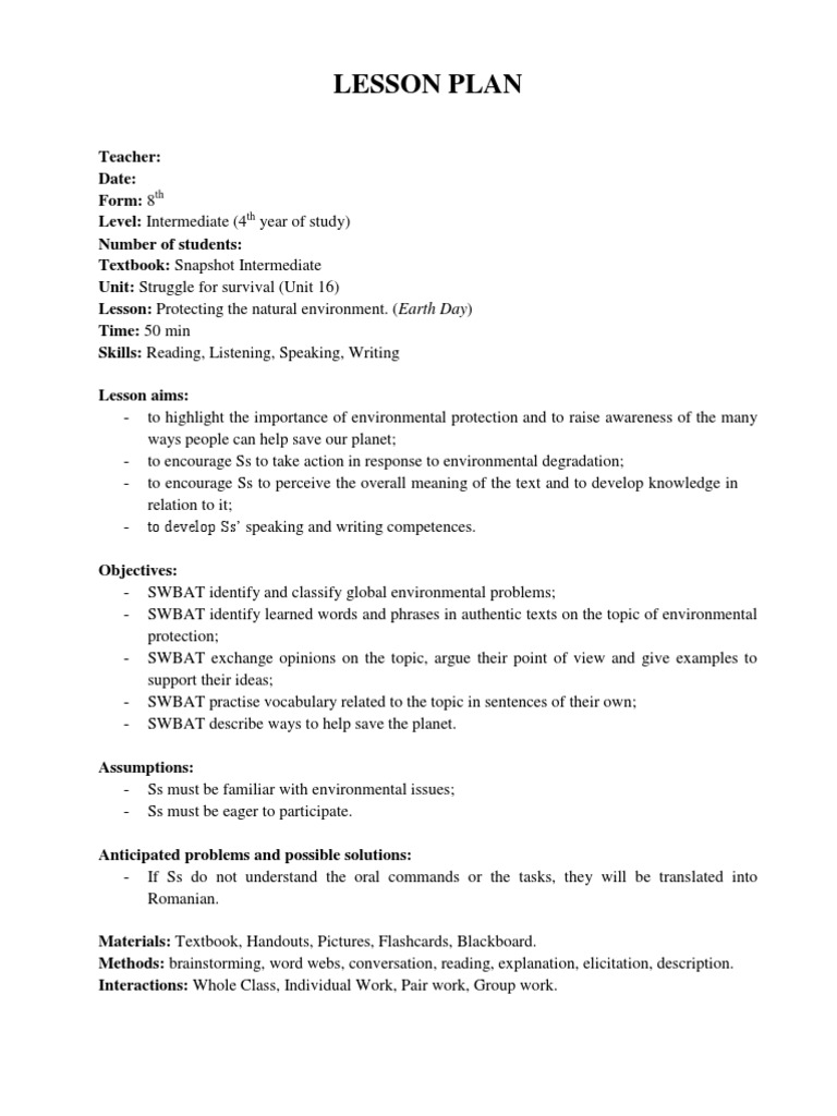 8th Grade Environmental Awareness Plan | PDF | Lesson Plan | Semiotics