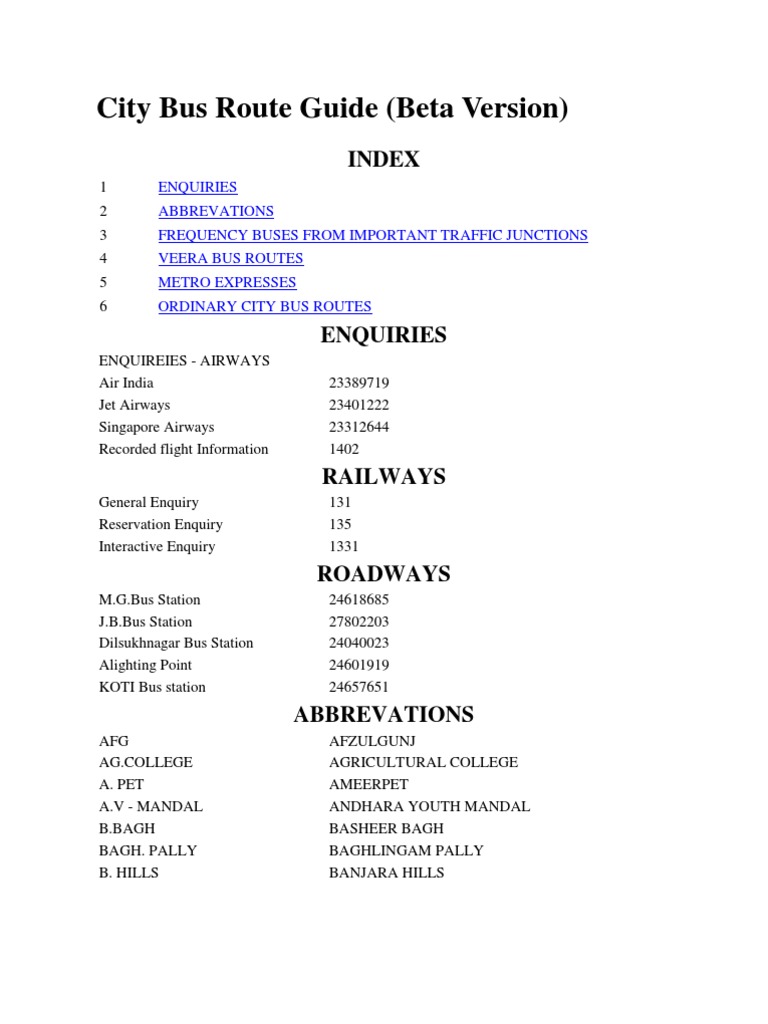 Hyderabad Bus Routes | PDF | Leisure