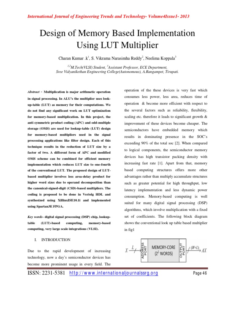Design of Memory Based Implementation Using LUT Multiplier | PDF | System On A Chip | Field ...