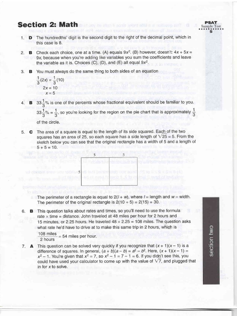 PSAT Sample Test Math - A&E | PDF | Elementary Mathematics | Classical ...
