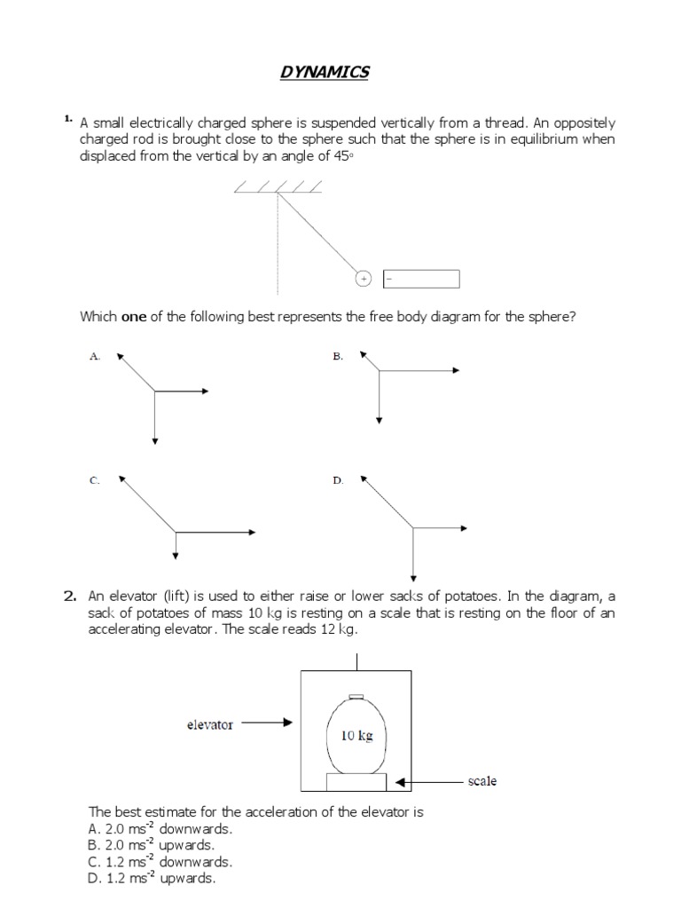 Dynamics Multiple Choice Questions | PDF | Weighing Scale | Force
