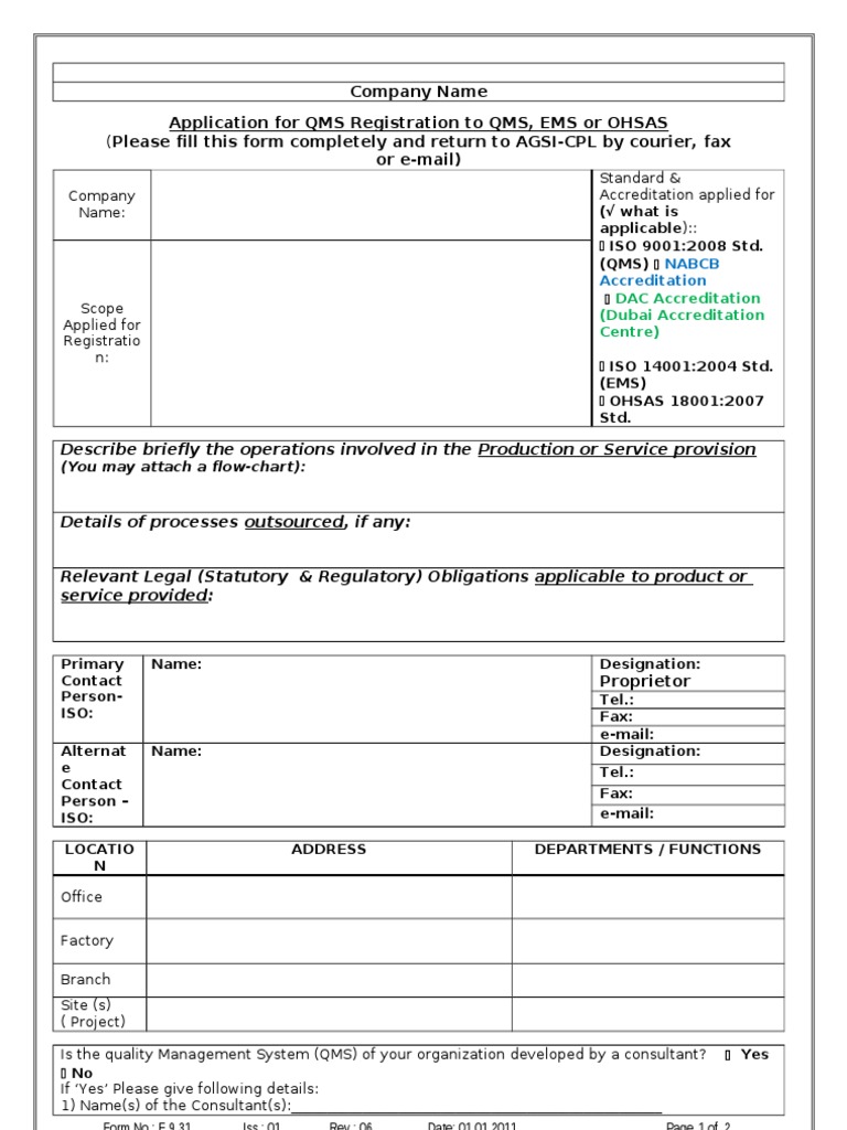 QMS Form | PDF | Iso 9000 | Audit
