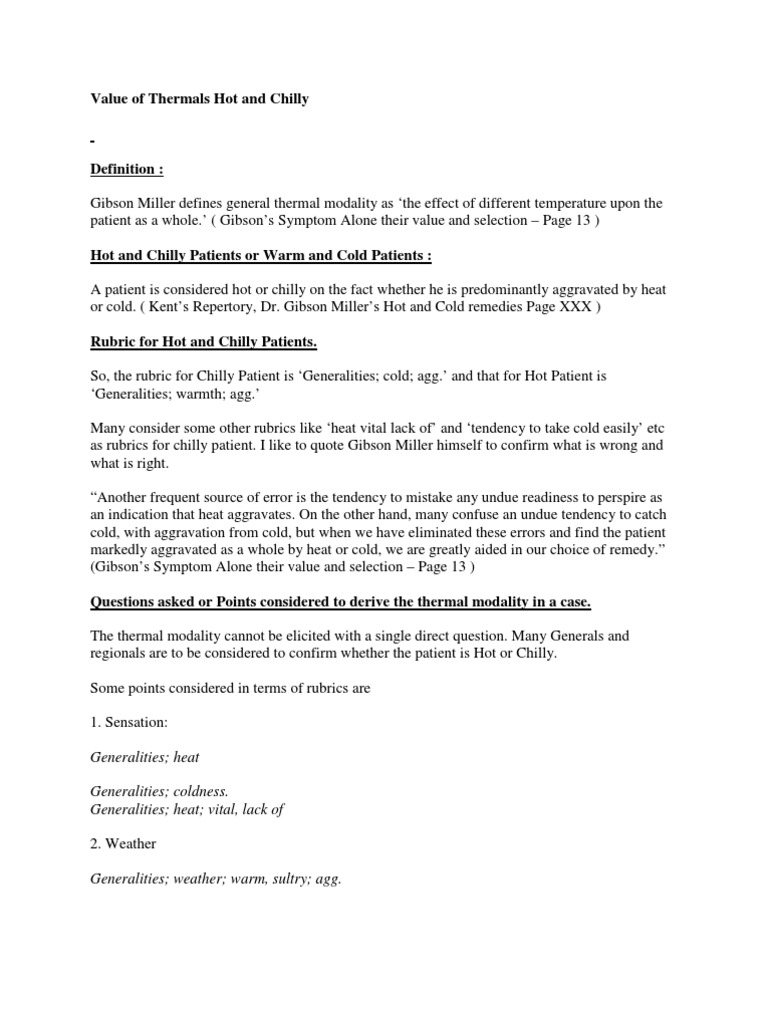 Thermal Modality - Hot or Chilly Patients | PDF | Heat | Medicine
