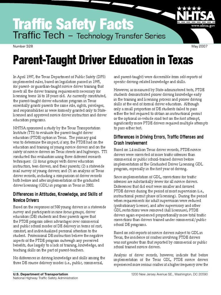 Parent-Taught Driver Education in Texas: Traffic Safety Facts | PDF ...