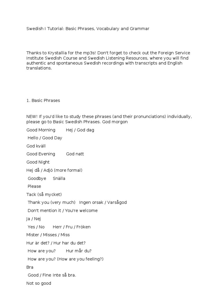 English Swedish Language | PDF