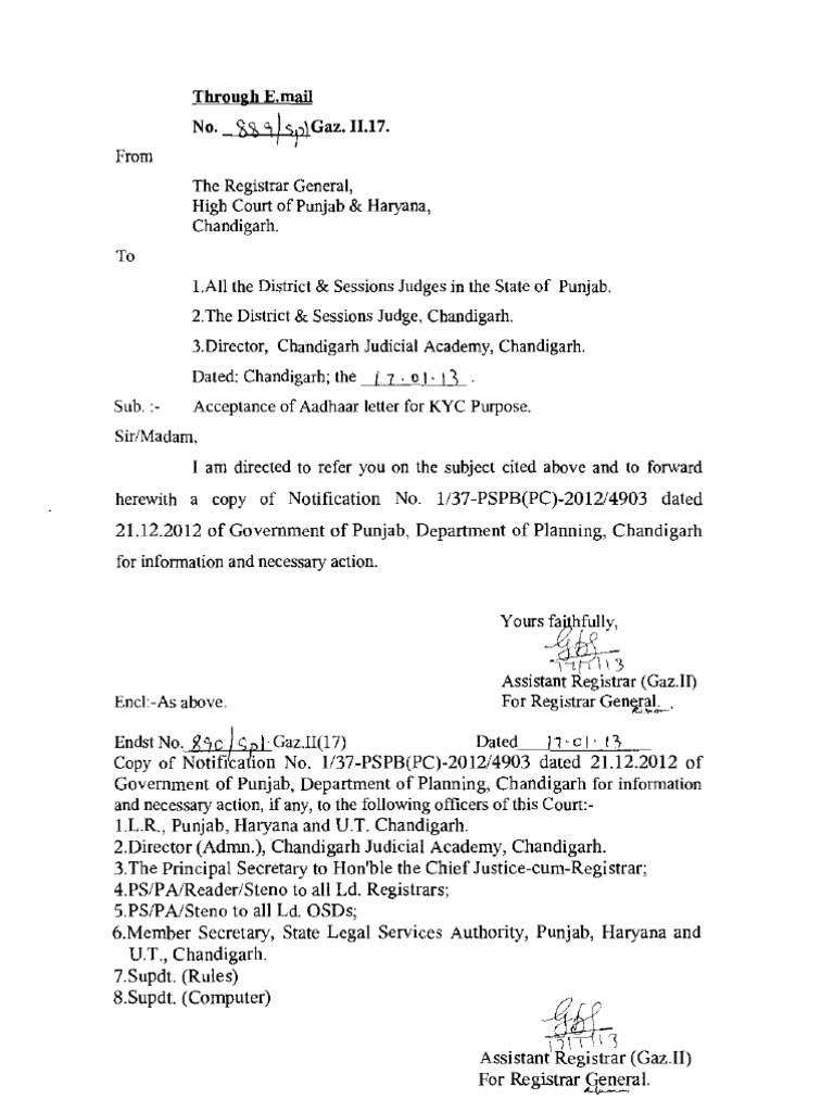 Acceptance of Aadhar Letter For KYC Purpose | PDF | Identity Document ...