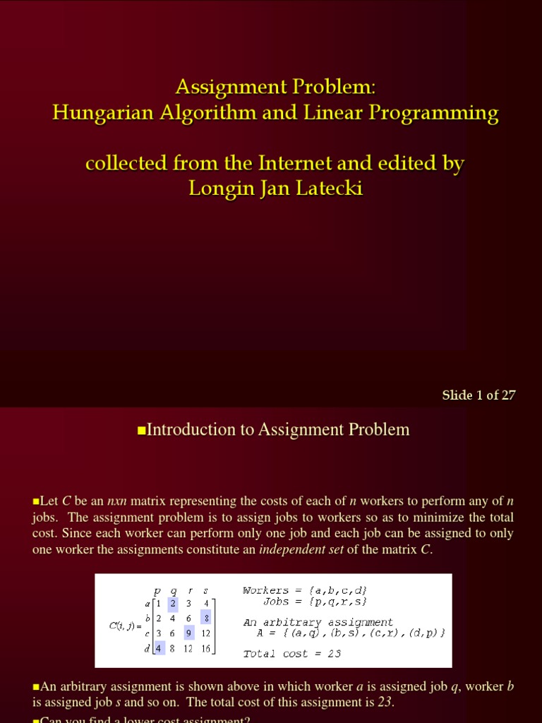 Hungarian Algorithm and Linear Programming for Solving Assignment ...