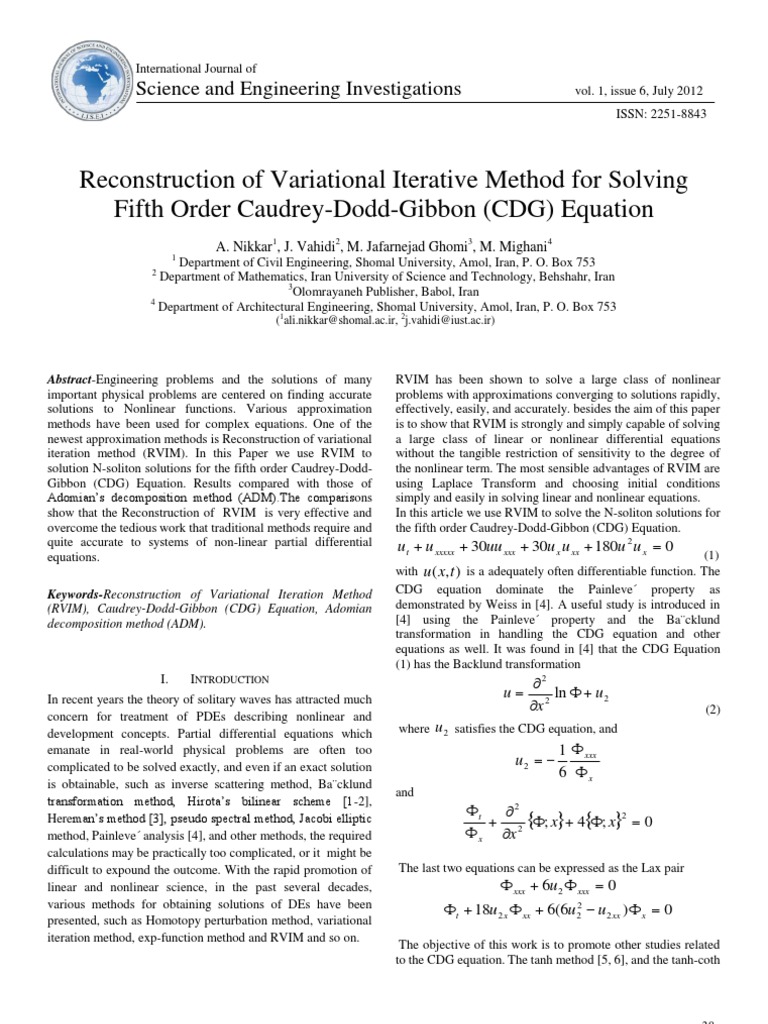 Reconstruction of Variational Iterative Method For Solving Fifth Order Caudrey-Dodd-Gibbon (CDG ...