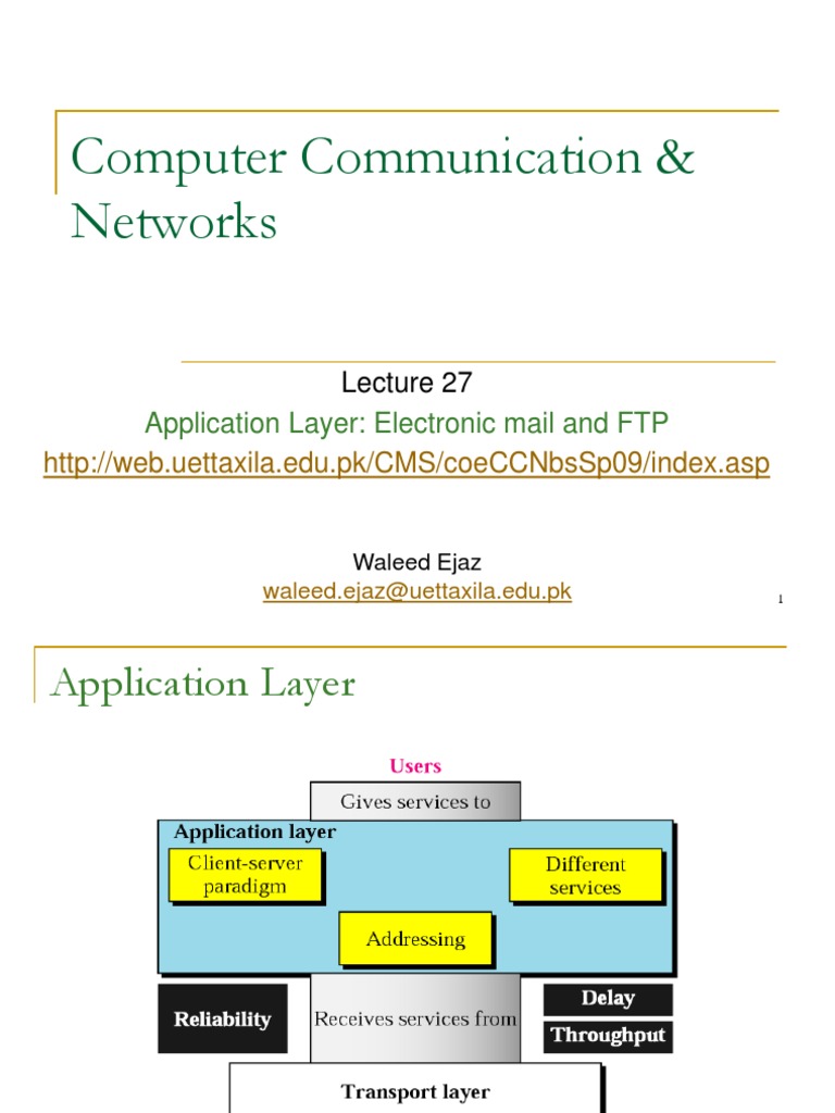 Computer Communication & Networks: Application Layer: Electronic Mail ...