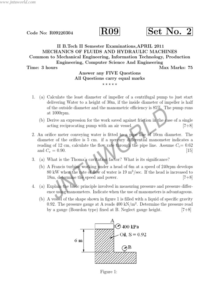 JNTU Fluid Mechanics Exam Questions | PDF | Pressure Measurement ...