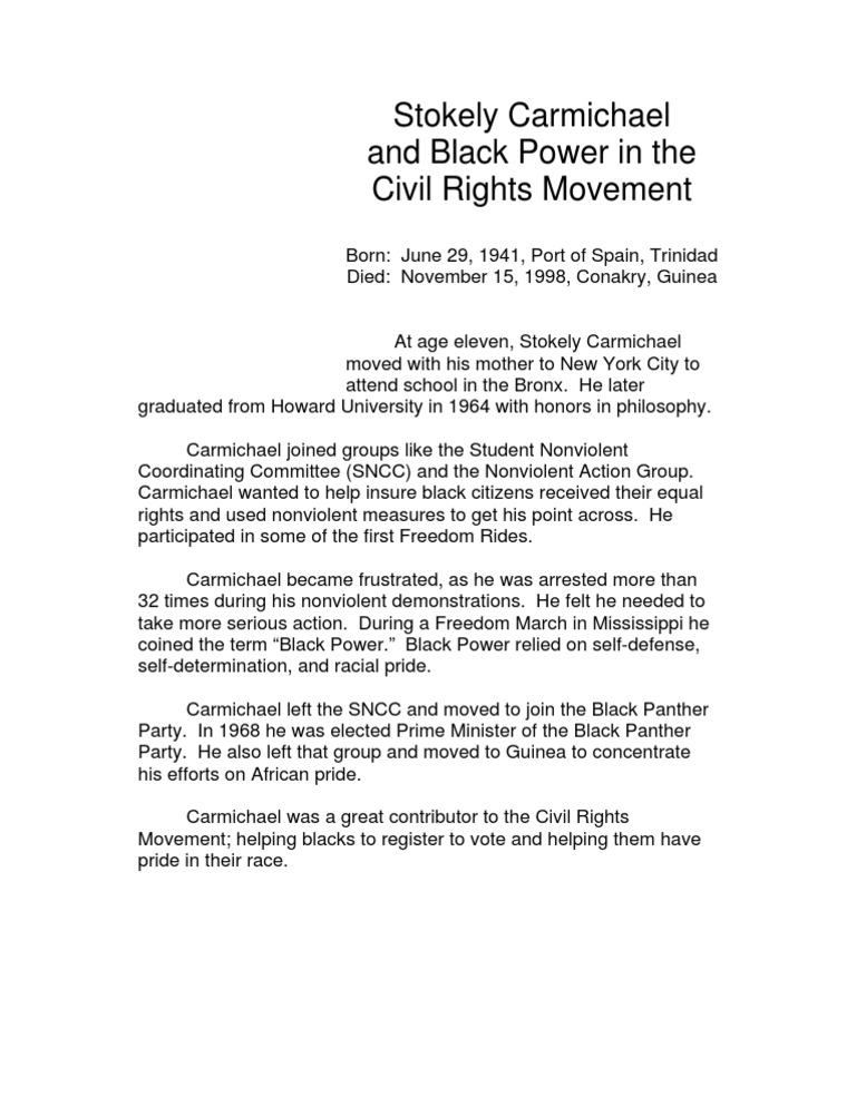 Stokely Carmichael: Black Power Advocate | PDF