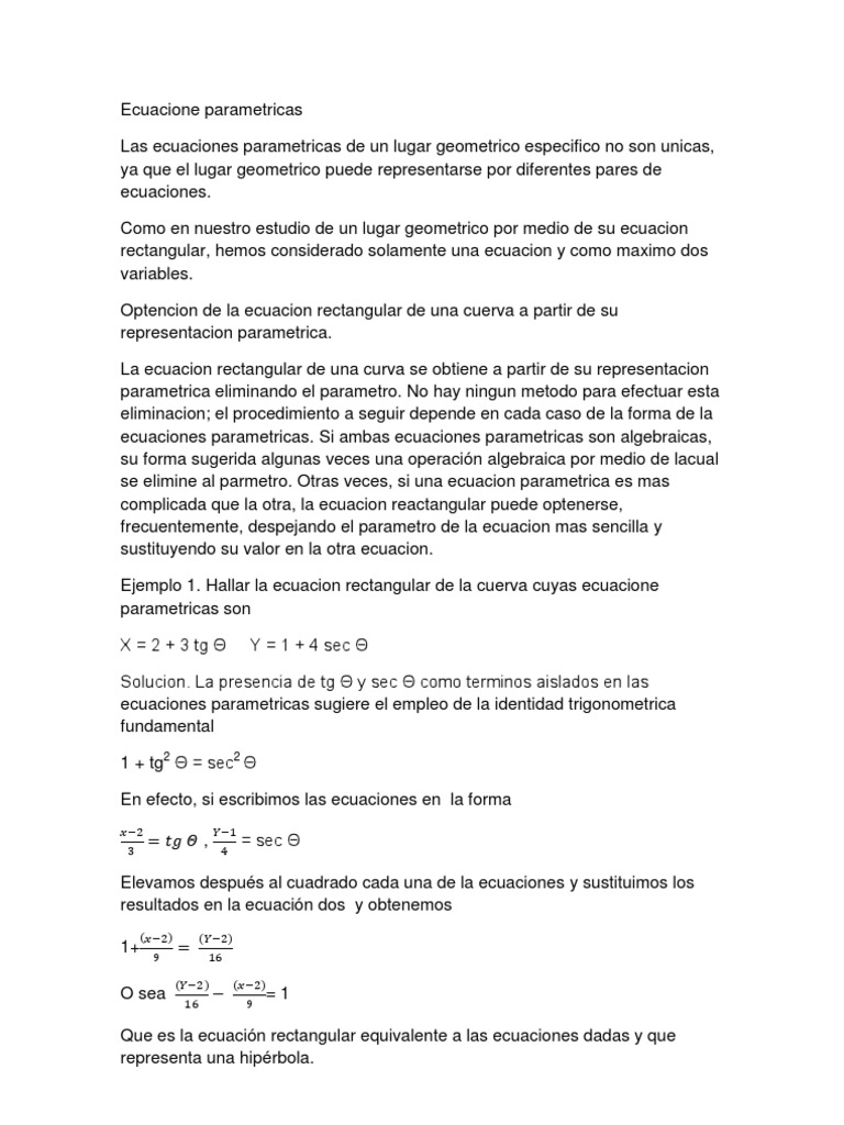 Ecuacione Parametricas | PDF | Logaritmo | Curva
