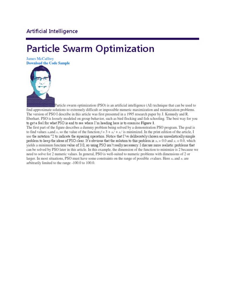 Particle Swarm Optimization: Artificial Intelligence | PDF | Mathematical Optimization ...
