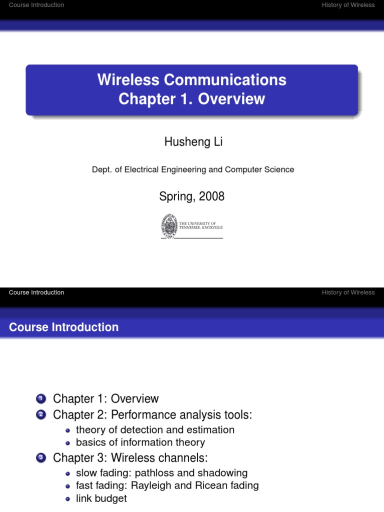 Wireless Communications Chapter 1. Overview: Husheng Li | PDF ...