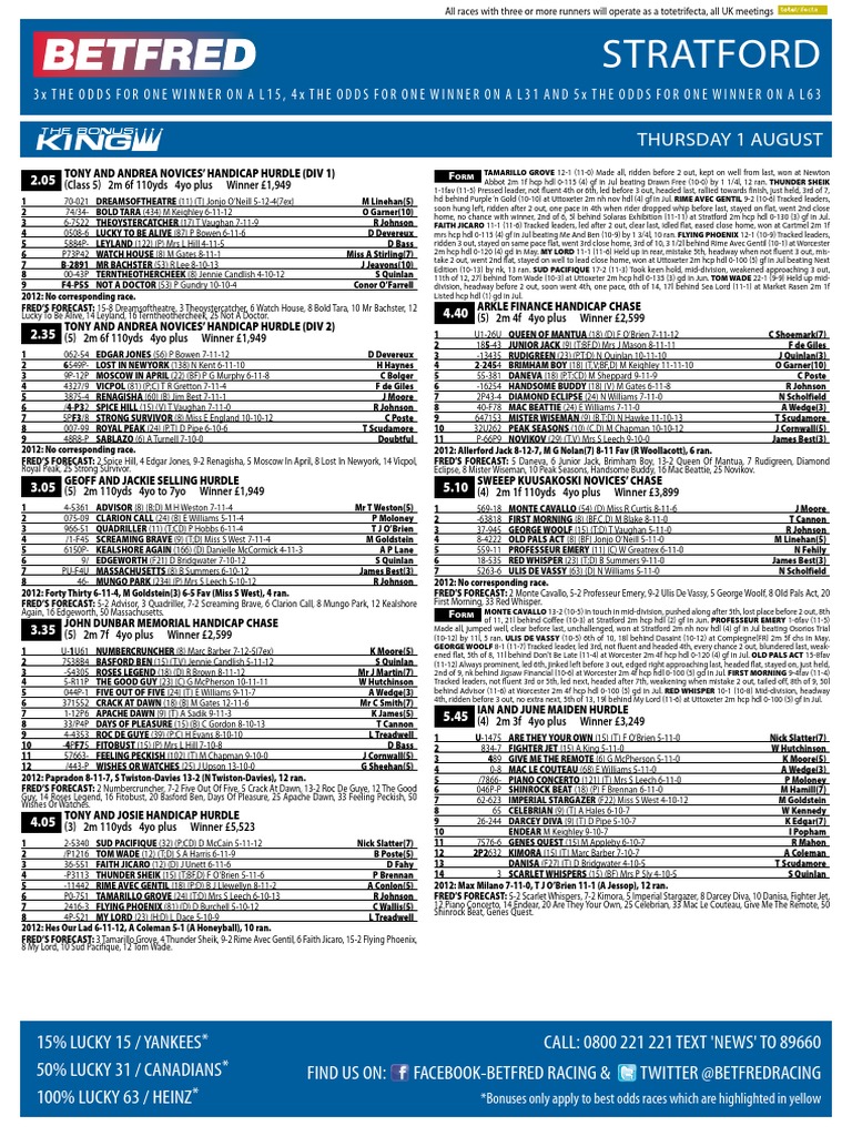 Racecards August 1 2013 | Download Free PDF | Horse Racing | Individual ...