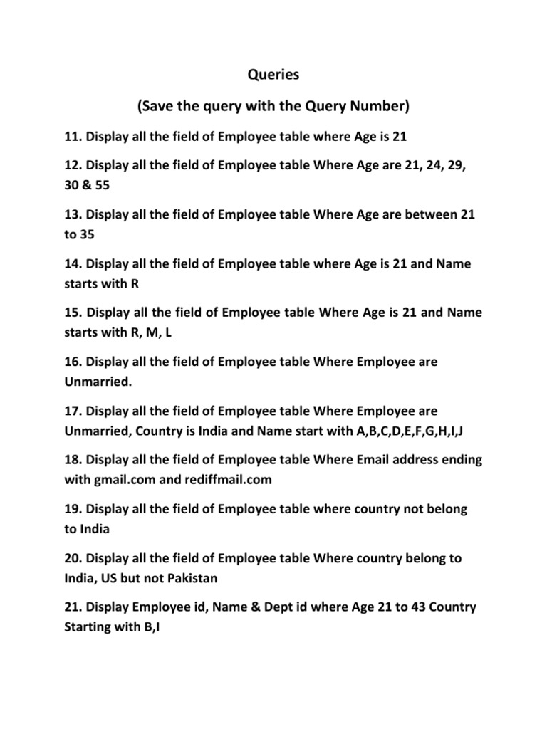 Queries (Save The Query With The Query Number) | PDF | Computer Data | Computing