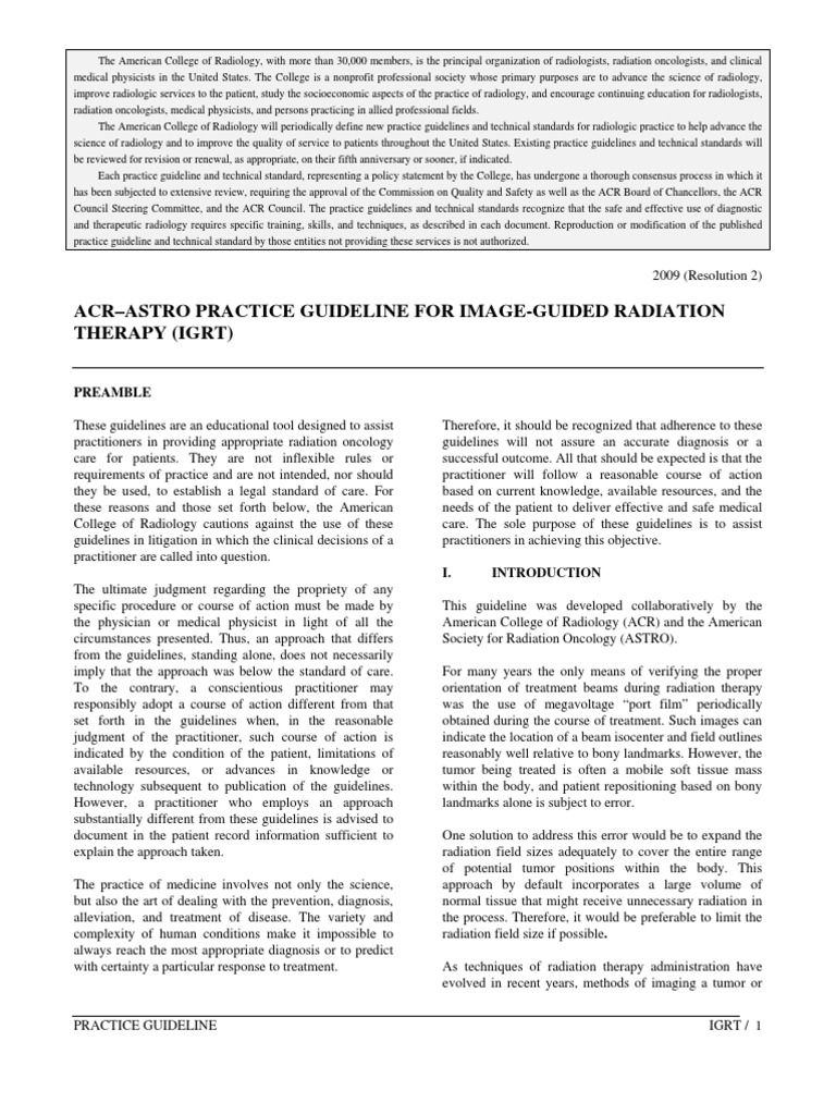 Acr-Astro Practice Guideline For Image-Guided Radiation Therapy (Igrt ...