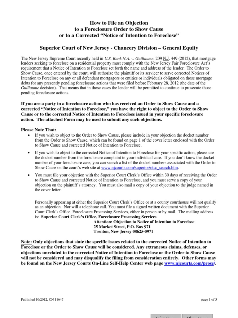 How To File An Objection To A Foreclosure Order To Show Cause in NJ ...