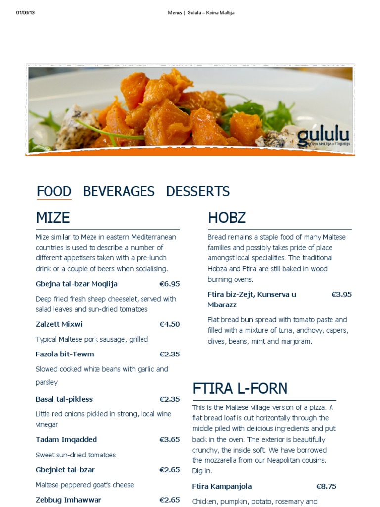 Menus - Gululu - Kcina Maltija | PDF | Mediterranean Cuisine | Pasta