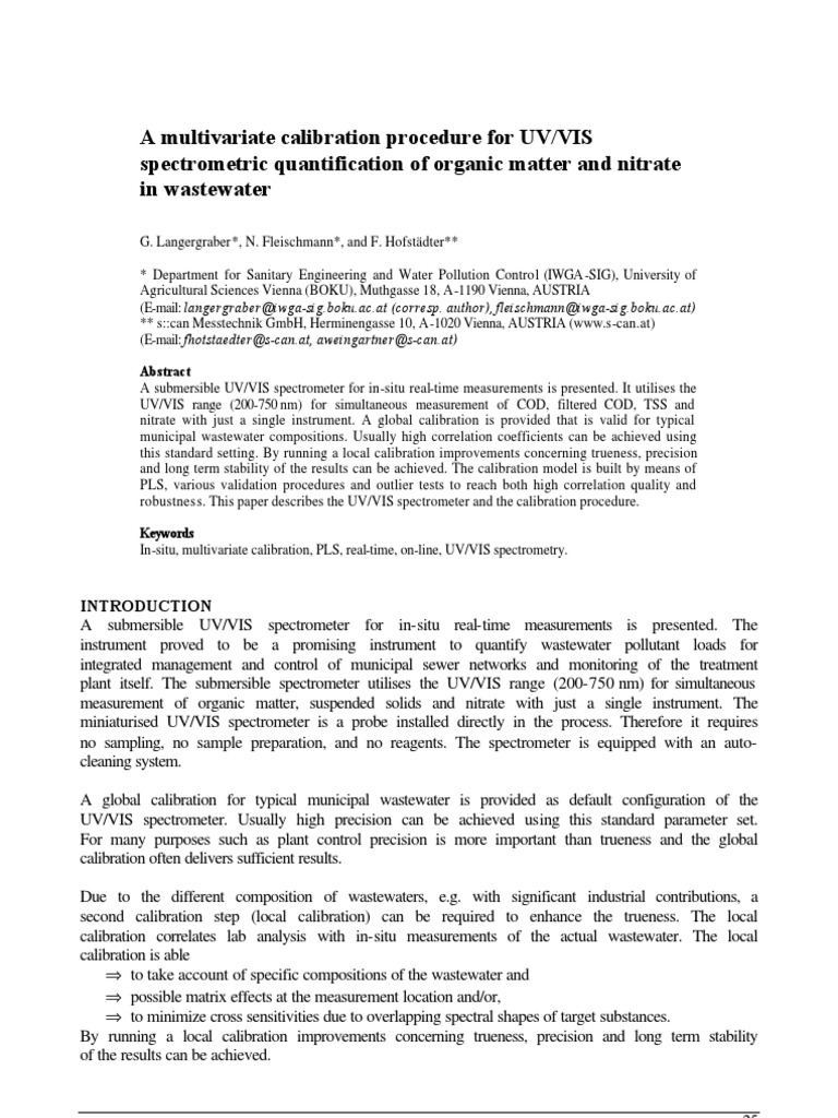 A Multivariate Calibration Procedure For Uv Vis Spectrometric