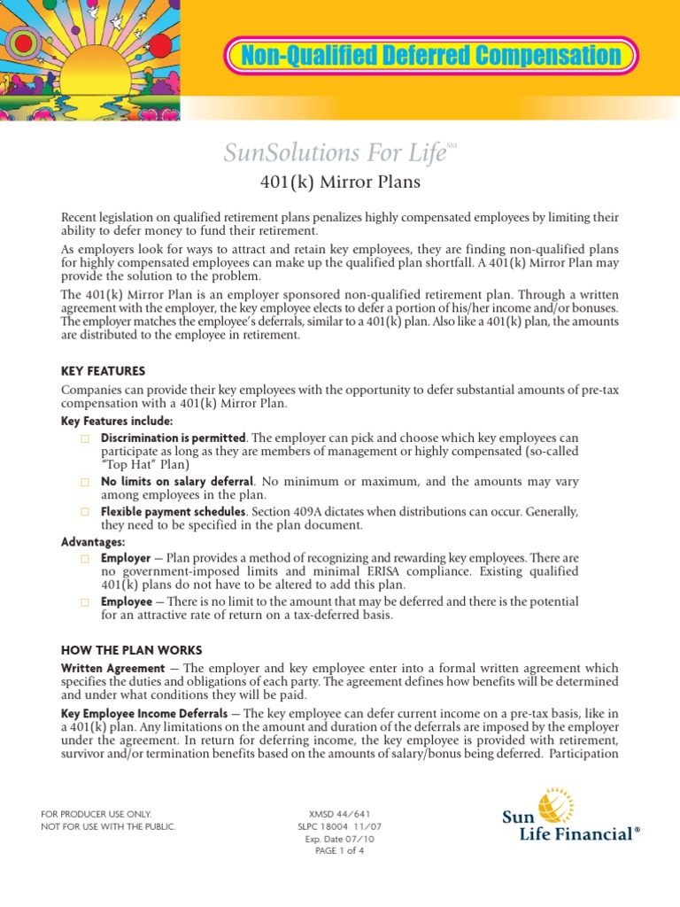 401 (K) Mirror Plans | PDF | 401(K) | Life Insurance
