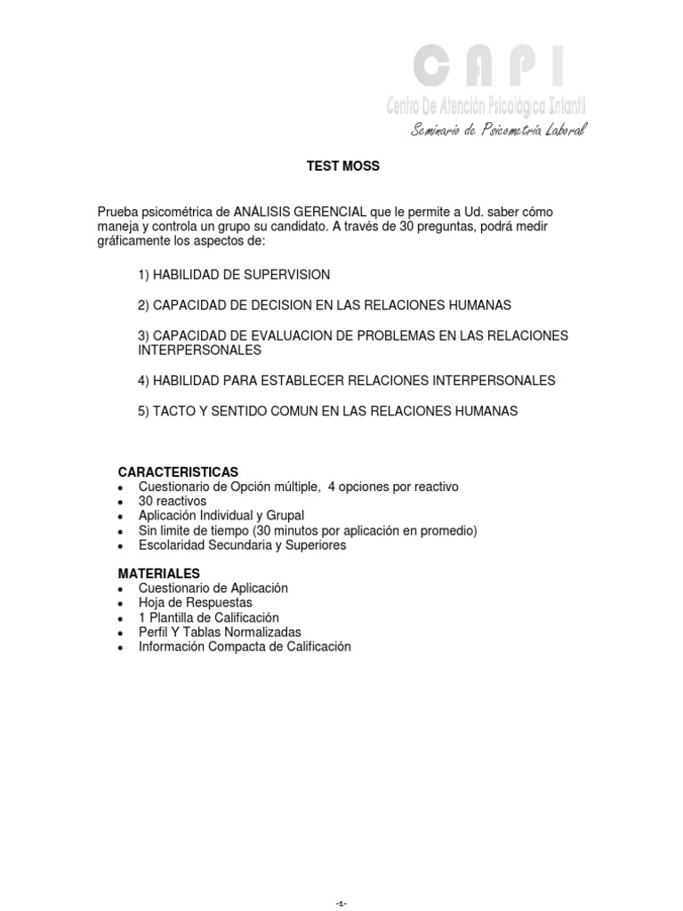 Test Moss | PDF | Cuestionario | Sicología