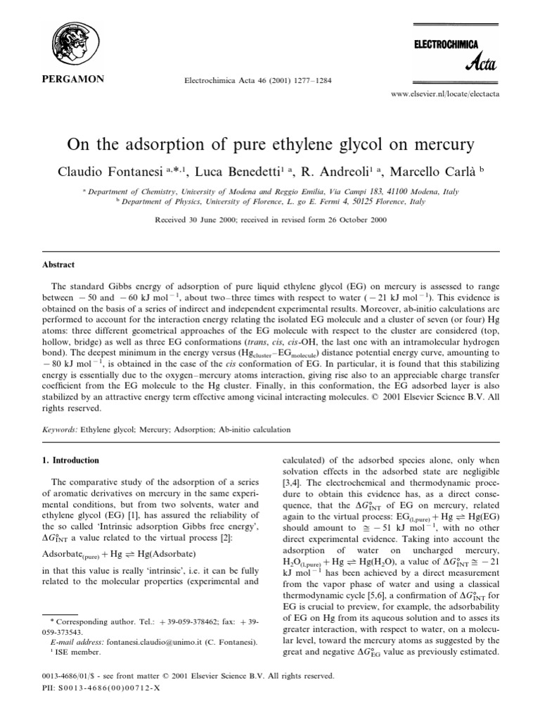 On The Adsorption of Pure Ethylene Glycol On Mercury | PDF | Cluster ...