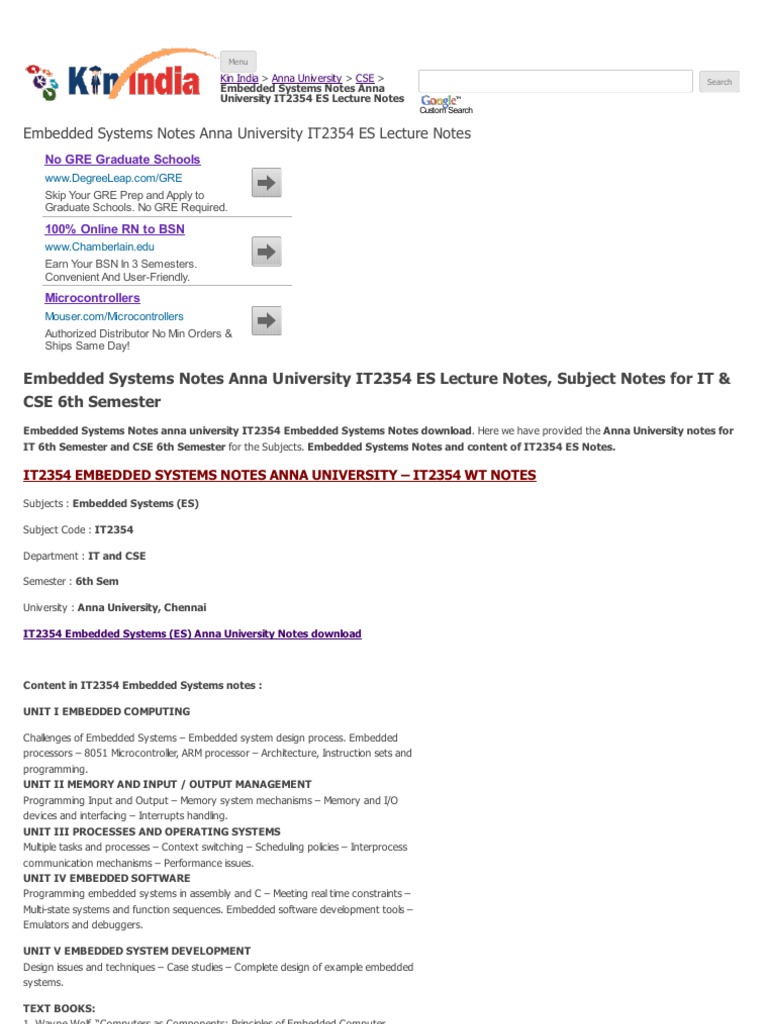 Embedded Systems Notes Anna University IT2354 ES Lecture Notes ...