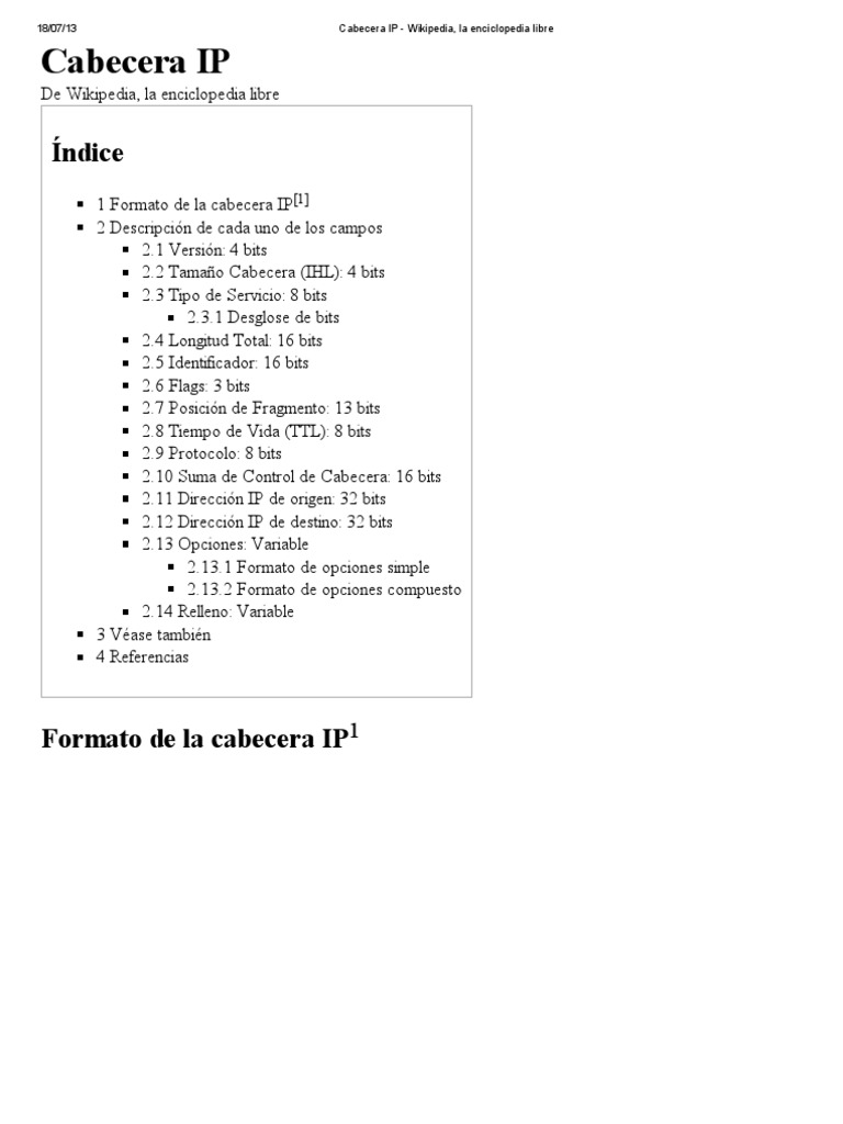 La estructura de la cabecera IP y sus campos descriptivos | PDF ...
